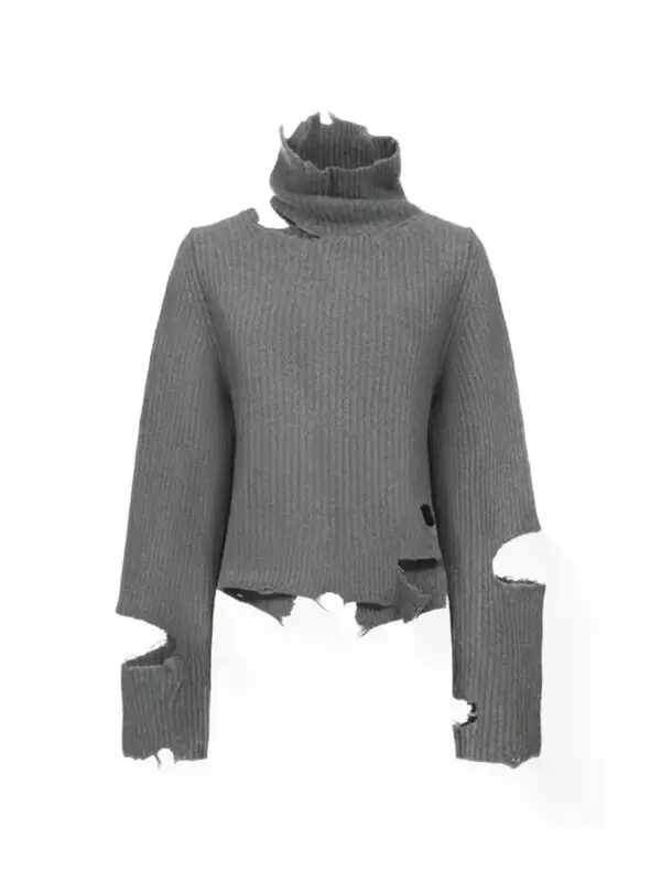 HAIKURE Distressed Ribbed-knit Sweater - Grey