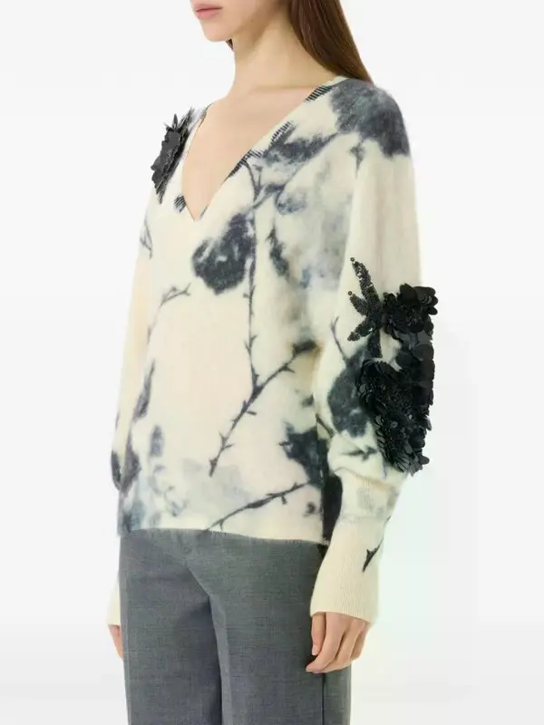 Blumarine Floral-print Sequin-embellished Sweater