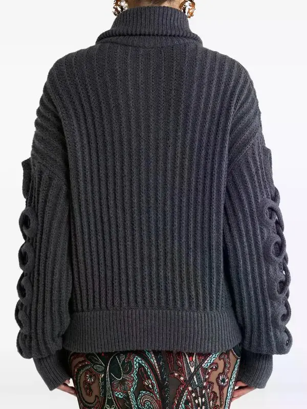 Etro Ribbed Wool-blend Cardigan With Braided Detailing