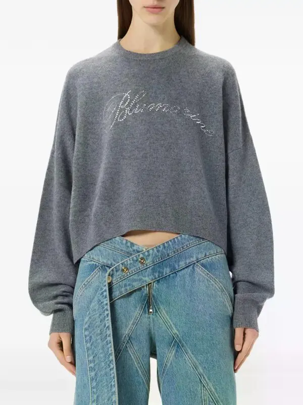 Blumarine Rhinestone Logo Wool Sweater