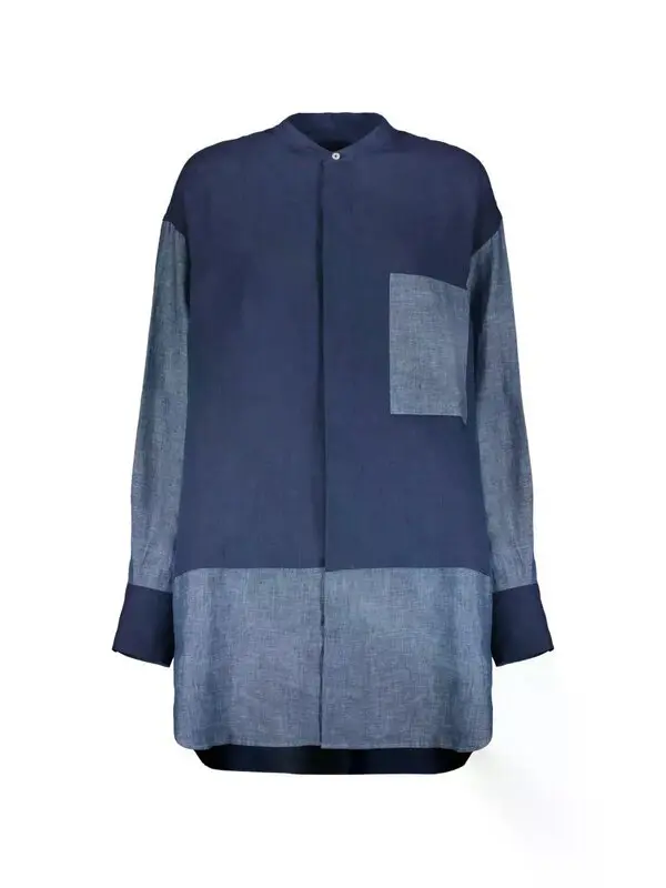 MOORER Patchwork Design Linen Shirt - Blue