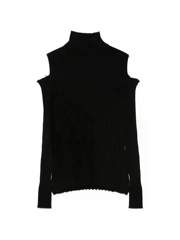 D.exterior Ribbed Cold-shoulder Knit Sweater
