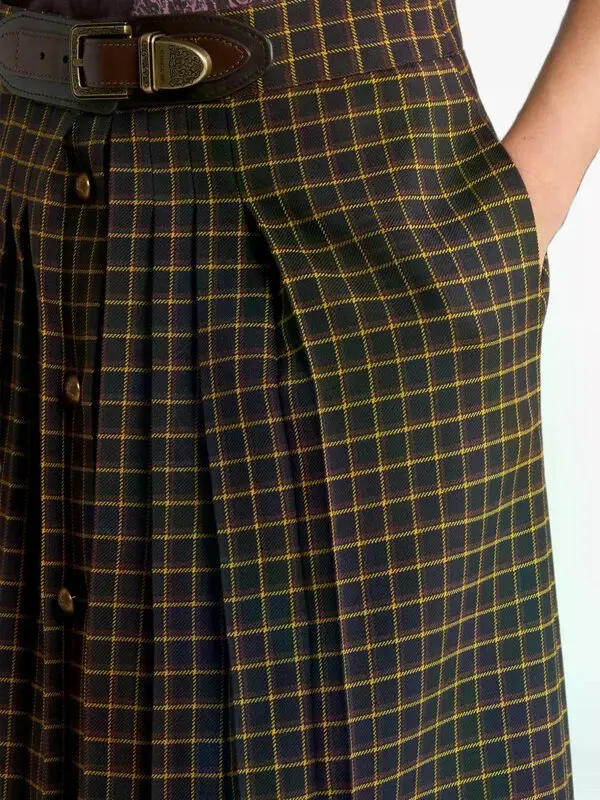 Etro Wool Maxi Skirt With Pleating And Check Motif