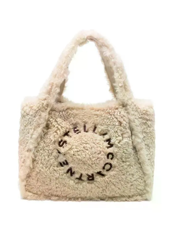 Stella McCartney Faux-shearling Tote Bag With Logo - Neutrals