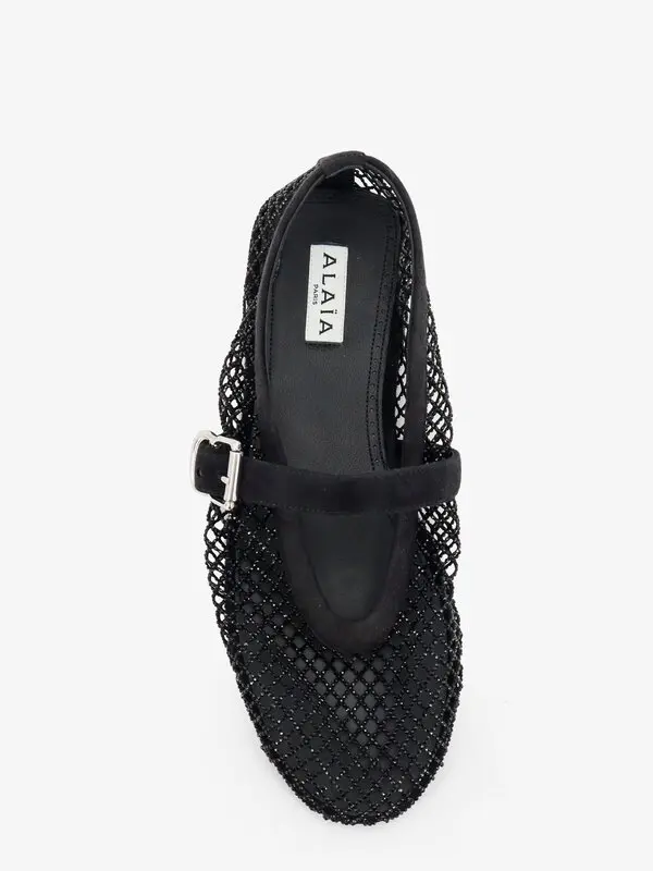 Alaïa Flat Mesh Ballet Flats With Rhinestone Detail