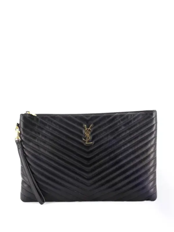 Saint Laurent Matelasse Chevron Leather Large Clutch Bag - Black
