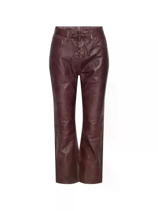 ROTATE BY BIRGER CHRISTENSEN Flared Leather Capri Pants Mahogany
