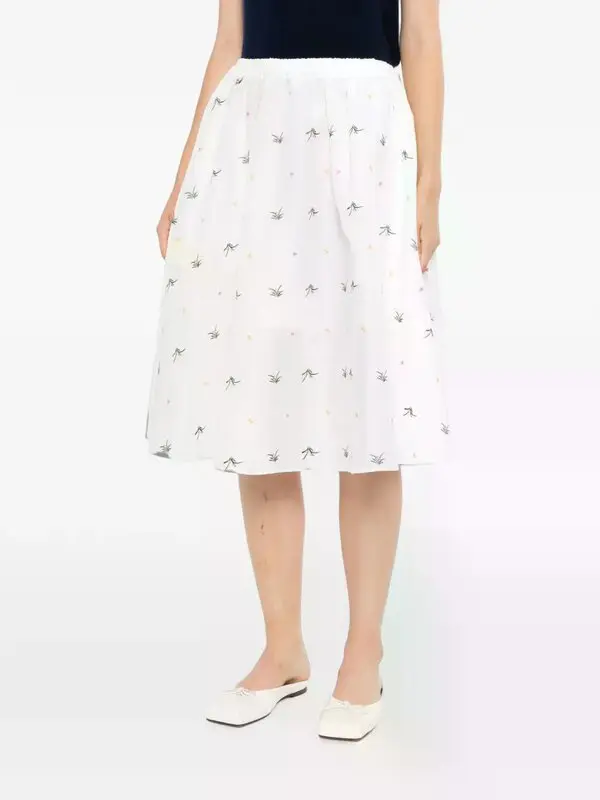 AO YES Embroidered Flared Midi Skirt