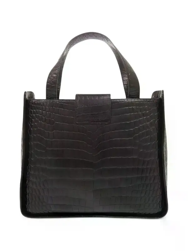 FERRAGAMO Croc Embossed Leather Vara Satchel - Black