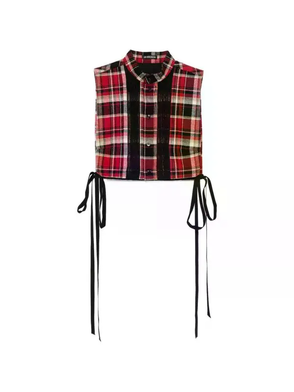ANN DEMEULEMEESTER Sleeveless Cropped Checked Top With Lace Trim - Red