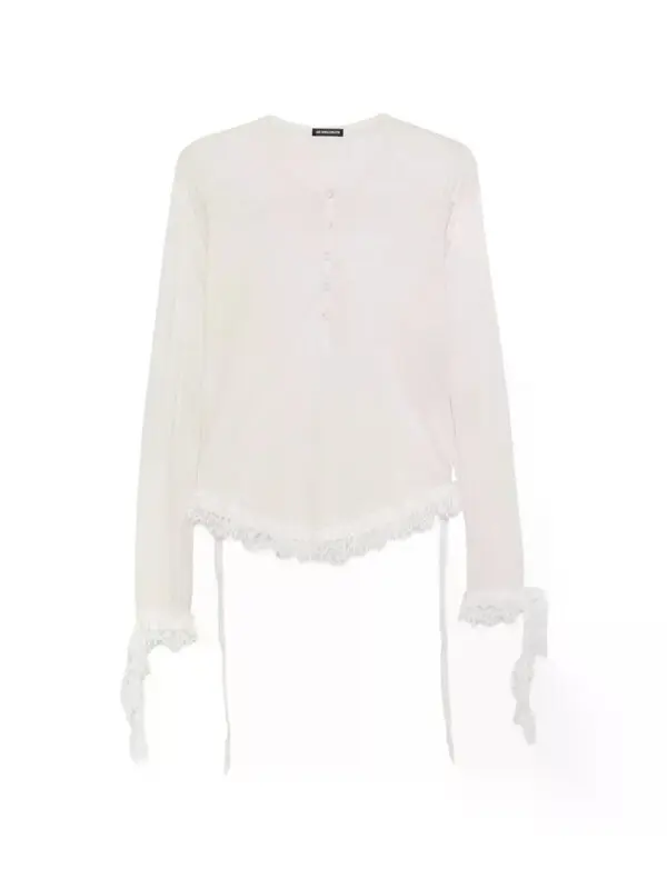 ANN DEMEULEMEESTER Lace Trim T-shirt - Neutrals