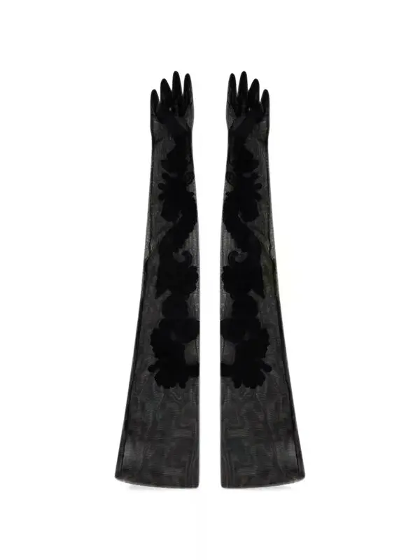Alberta Ferretti Bead-embellished Semi-sheer Gloves - Black