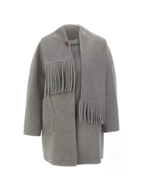 ELENA MIRÒ Fringed Scarf Coat - Grey