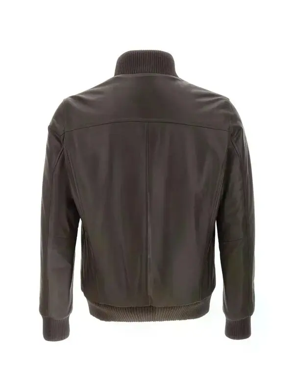 BARBA NAPOLI Vermont Ribbed-knit Trim Leather Jacket