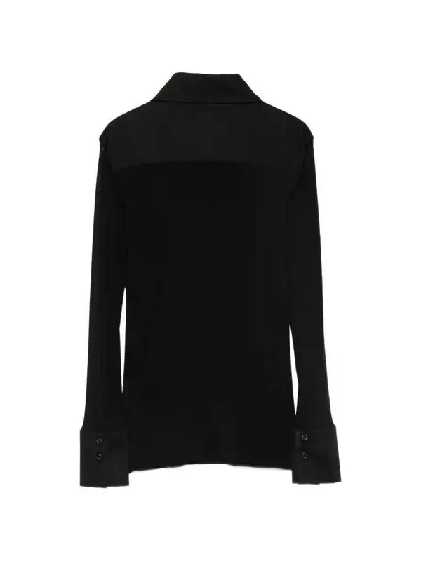 D.exterior Contrast Panel Button-up Blouse - Black