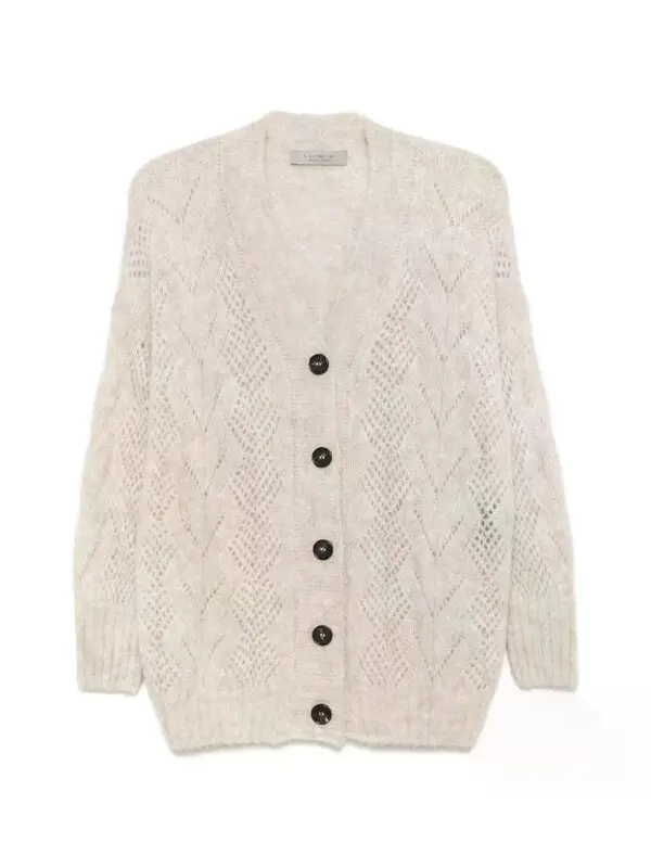 D.exterior Open-knit Button-up Cardigan - Neutrals