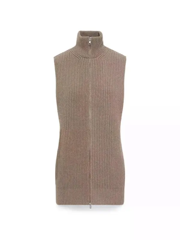 MAISON MARGIELA Ribbed-knit Zip-up Gilet - Neutrals