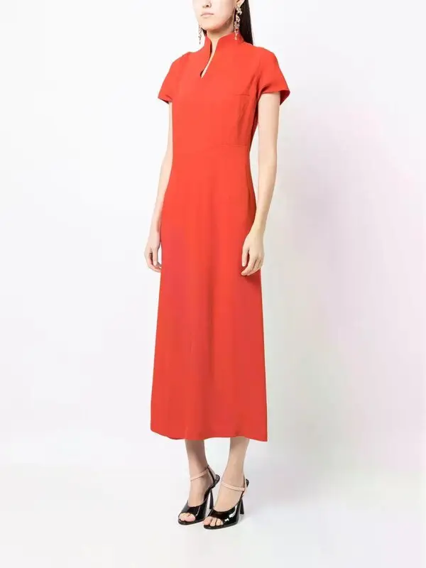 Shiatzy Chen Mulberry Silk Split-neck Midi Dress