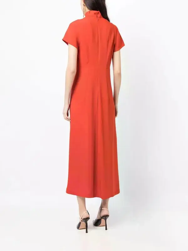 Shiatzy Chen Mulberry Silk Split-neck Midi Dress