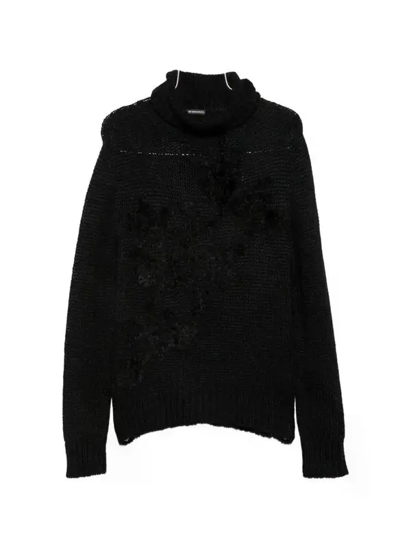 ANN DEMEULEMEESTER Mohair-blend Floral-patch High Neck Sweater