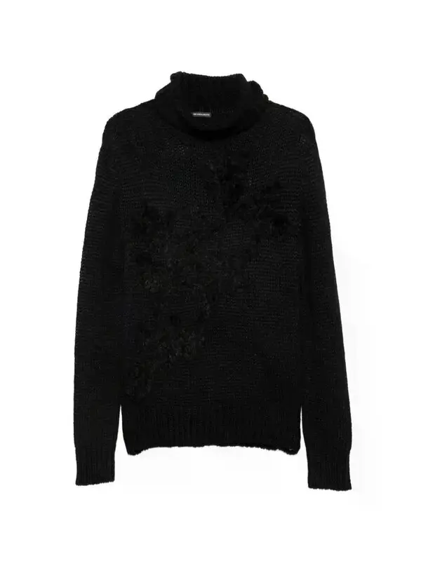 ANN DEMEULEMEESTER Mohair-blend Floral-patch High Neck Sweater