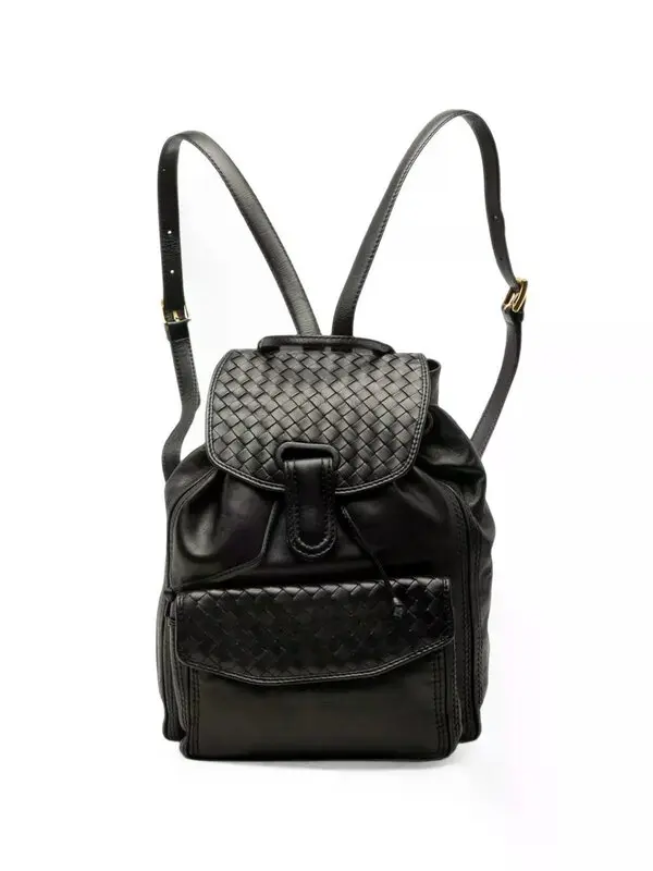 Bottega Veneta 20th Century Nappa Intrecciato Trimmed Drawstring Flap Backpack - Black