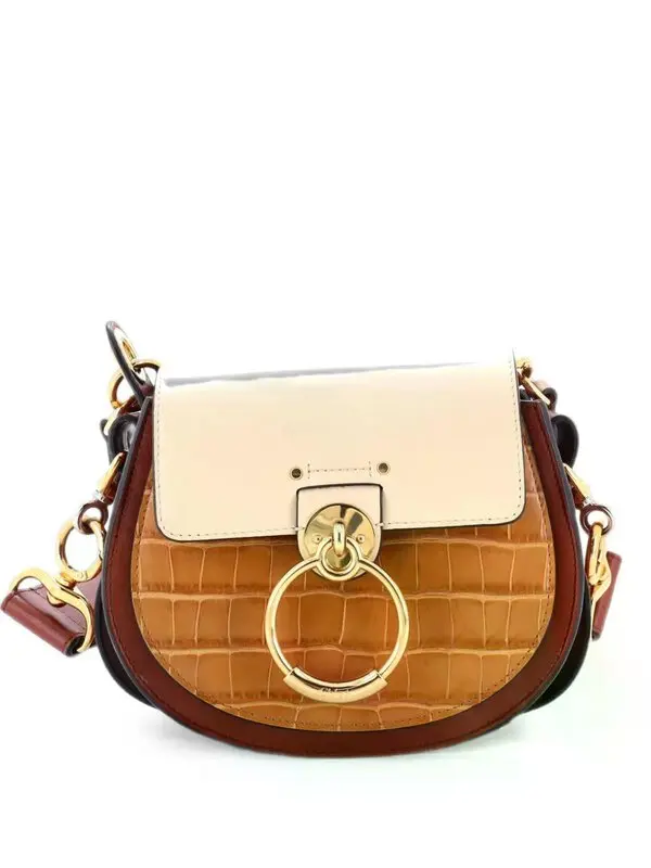 Chloé Tess Crocodile Embossed Leather Small Crossbody Bag - Brown