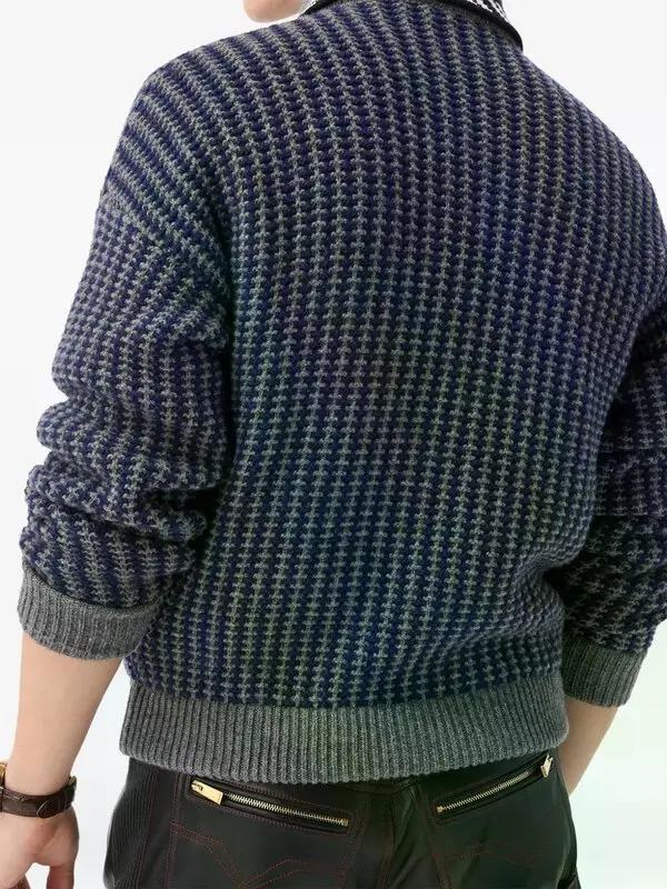 Versace Intarsia Wool Knit Zip Cardigan