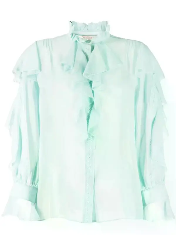 Shiatzy Chen Silk Ruffle Shirt - Blue