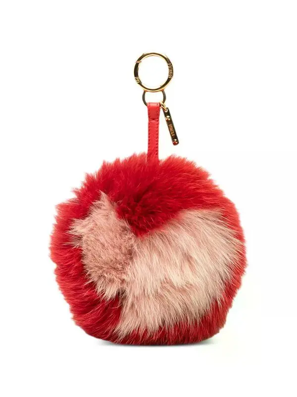 Fendi 2000-2026 Nappa Shiny Fox Fur Heart Pom Pom Bag Charm Key Chain - Red