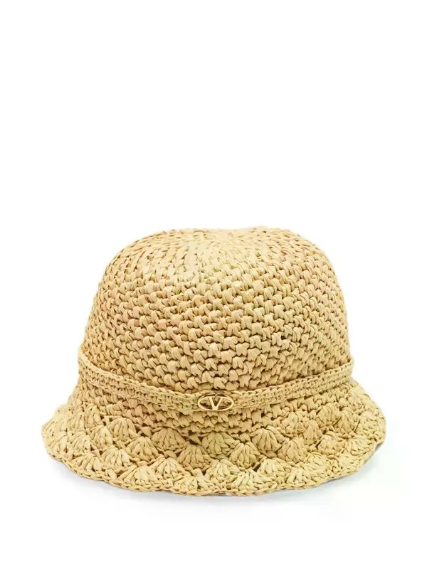 Valentino Garavani Logo-plaque Crochet Bucket Hat - Neutrals