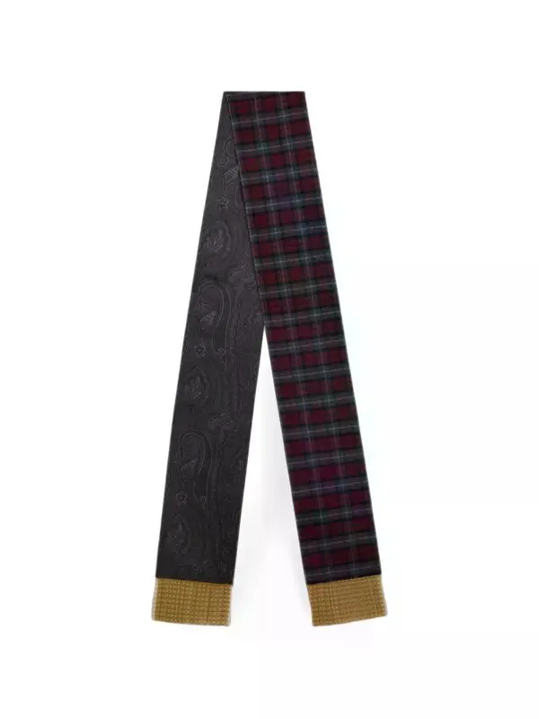 Etro Wool And Silk Scarf With Metal Fringing And Two Motifs - Grey
