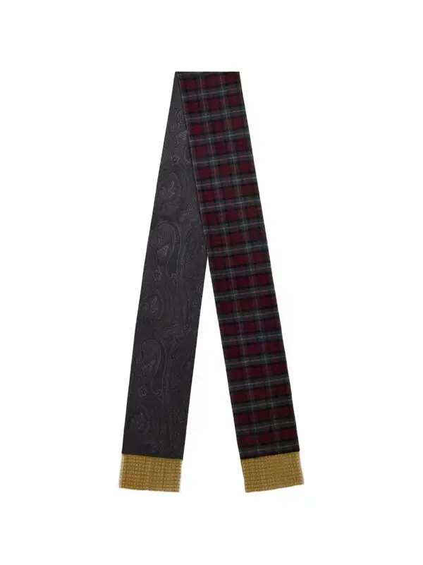 Etro Wool And Silk Scarf With Metal Fringing And Two Motifs - Grey