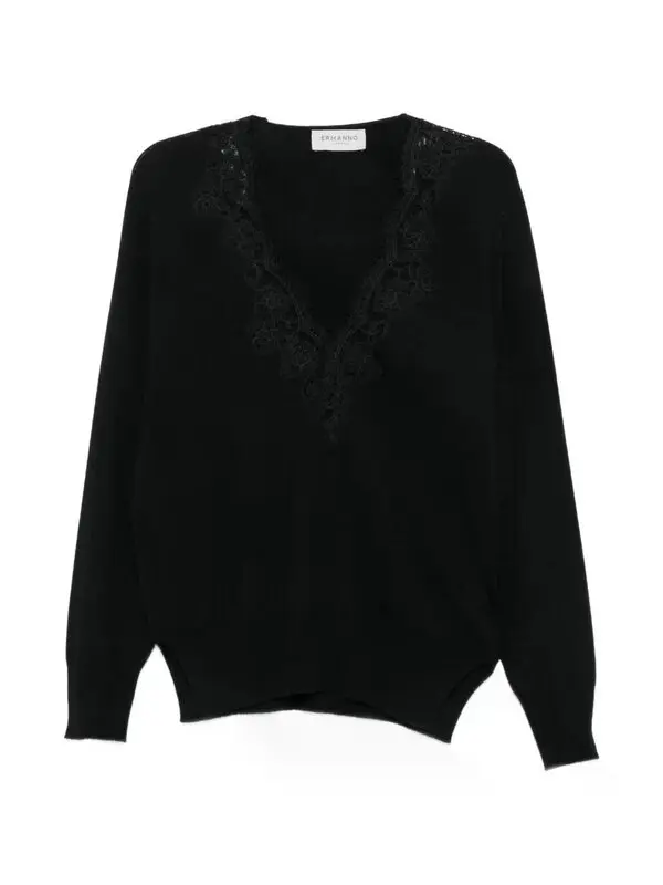 ERMANNO FIRENZE Lace-trim V-neck Sweater