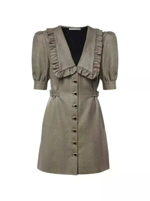 Alessandra Rich Ruffled-detail Checked Mini Dress - Neutrals