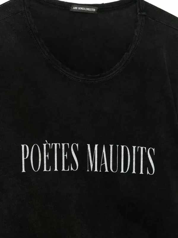 ANN DEMEULEMEESTER Washed Slogan Print T-shirt With Side Tie Detail