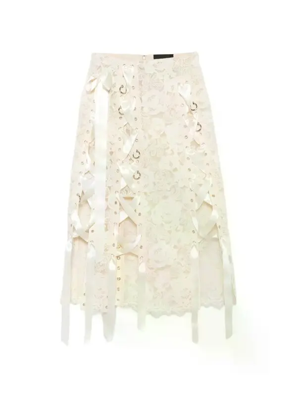 Simone Rocha Lace-up Floral-lace Midi Skirt - Neutrals