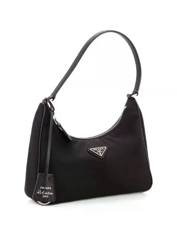 Prada Re-edition 2005 Tessuto With Saffiano Leather Mini Hobo Bag - Black