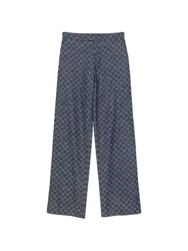 Gucci Gg Cotton Denim Jacquard Trousers - Blue