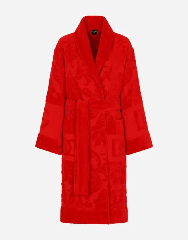 Dolce & Gabbana Bath Robe In Terry Cotton Jacquard Monochrome Bathrobes - Multicolor