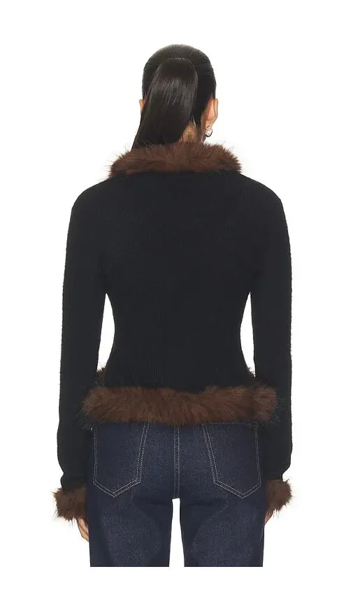 SELF-PORTRAIT Faux Fur Trimmed Knit Cardigan - Black