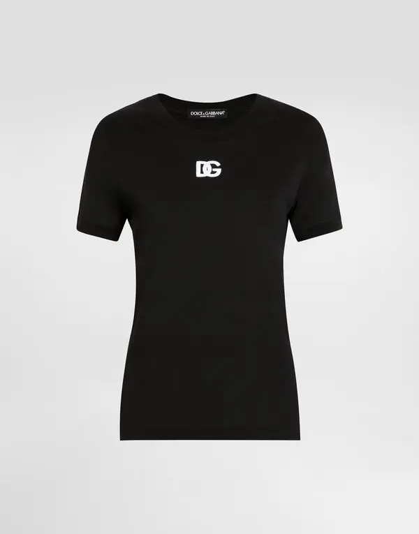 Dolce & Gabbana Jersey T-shirt With Dg Logo Embroidery T-shirts And Sweatshirts - Black