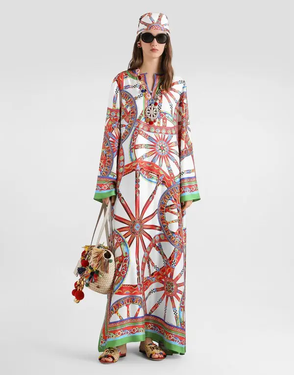 Dolce & Gabbana Carretto-print Long Twill Kaftan Dress
