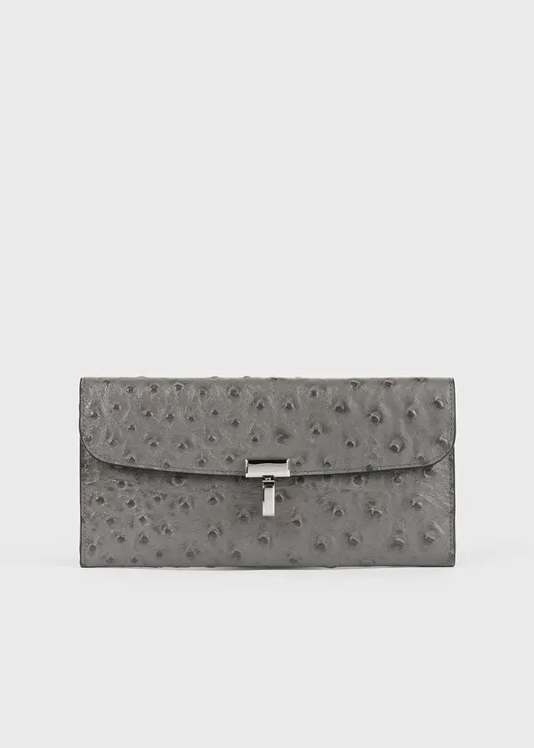 TOTEME T-lock Ostrich-embossed Wallet - Grey