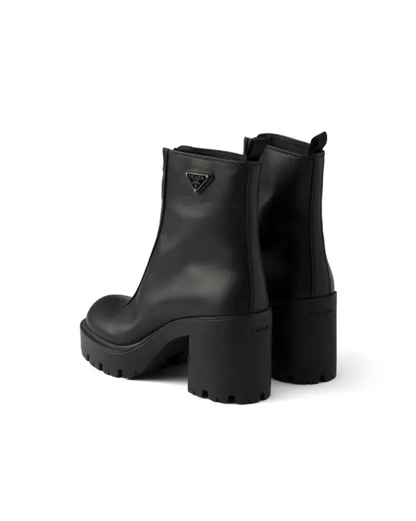 Prada Leather Ankle Boots With Zipper
