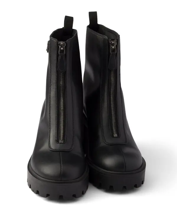 Prada Leather Ankle Boots With Zipper