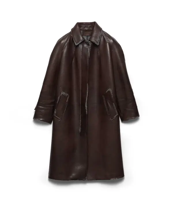 Prada Bonded Nappa Leather And Chevron Shetland Wool Coat