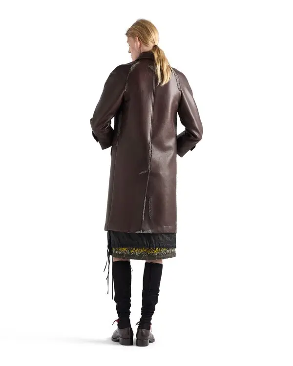 Prada Bonded Nappa Leather And Chevron Shetland Wool Coat