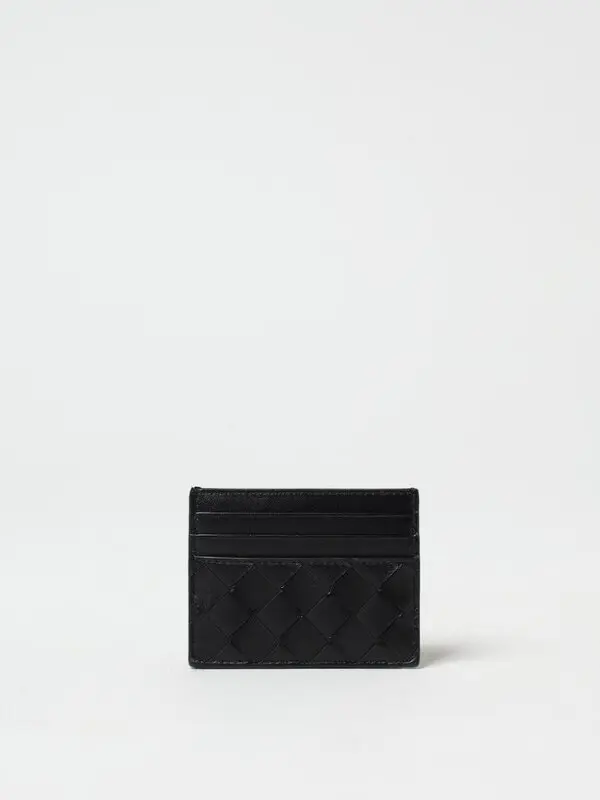 Bottega Veneta Flat Woven Nappa Calfskin Card Holder With 7 Slots - Black