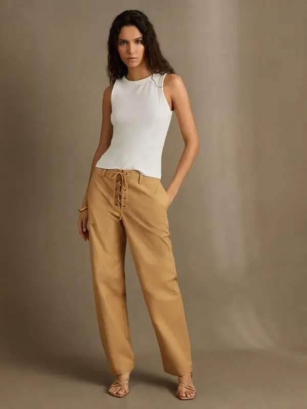 REISS Clement Lace-up Tapered Cotton Trousers